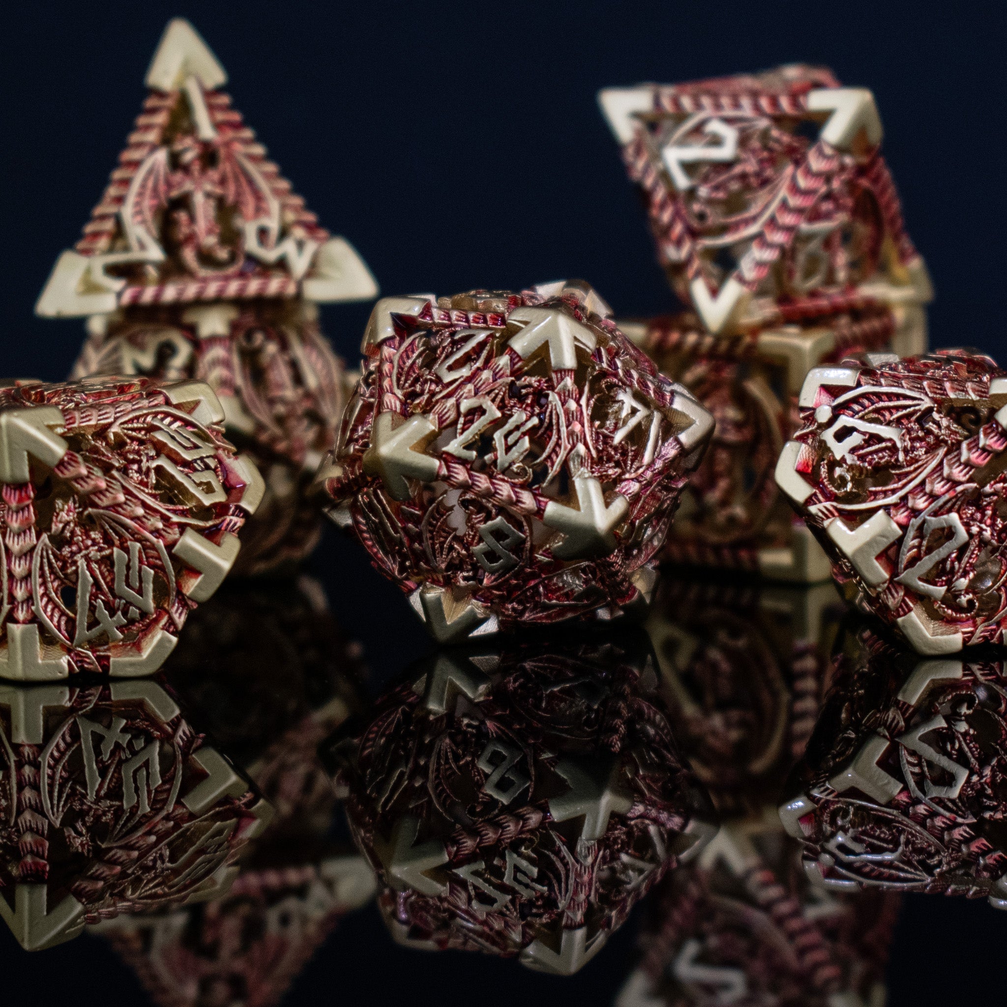 Dragonguard Hollow Metal Dice Set - Crimson and Gold – TopDeck.gg Shop