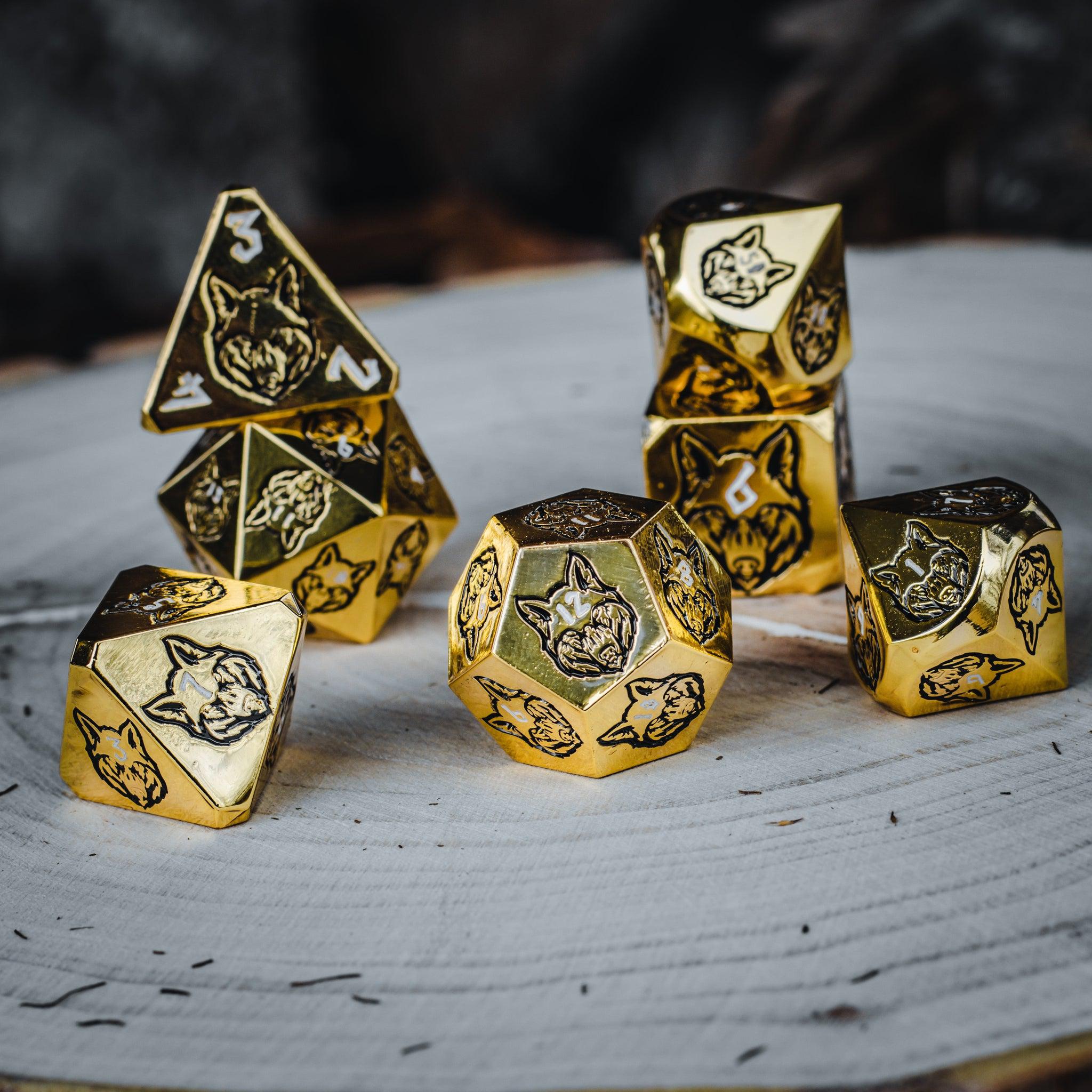 Wolves' Den White, Black, and Gold Metal Dice Set – TopDeck.gg Shop