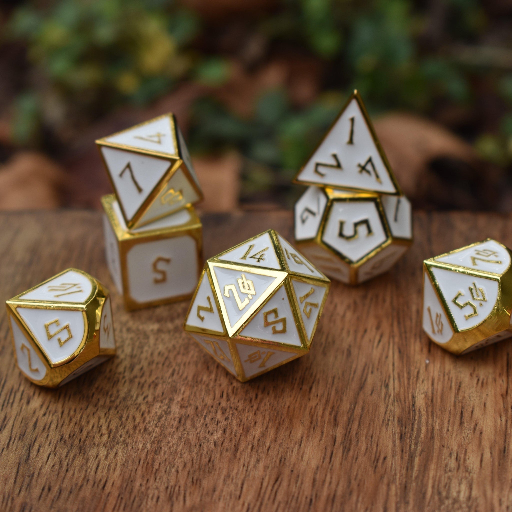 Elder Runes White And Gold Metal Dice Set – TopDeck.gg Shop